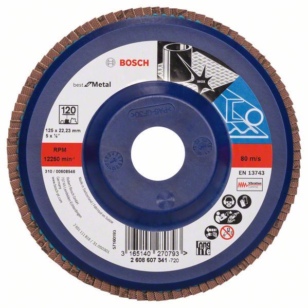 Lamelni brusni disk X571, Best for Metal Bosch 2608607341, Prečnik 125 mm; granulacija 120, ravni