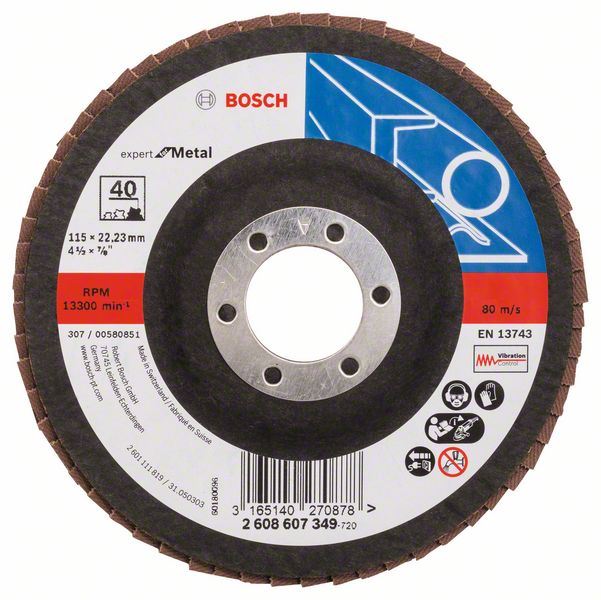 Lamelni brusni disk X551, Expert for Metal Bosch 2608607349, Prečnik 115 mm; granulacija 40, kolenasti