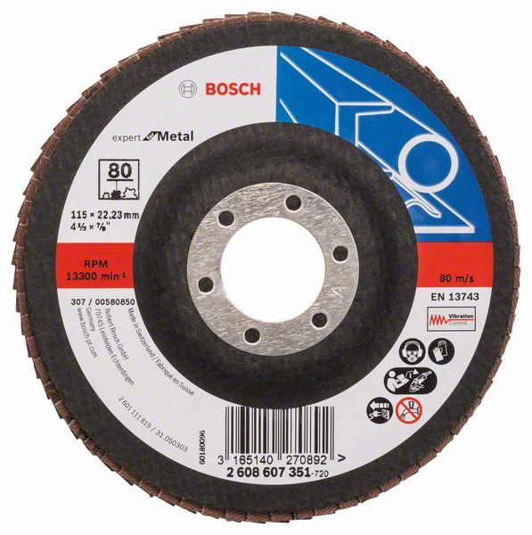 Lamelni brusni disk X551, Expert for Metal Bosch 2608607351, Prečnik 115 mm; granulacija 80, kolenasti
