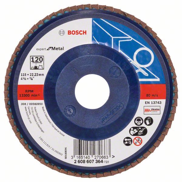 Lamelni brusni disk X551, Expert for Metal Bosch 2608607364, Prečnik 115 mm; granulacija 120, ravni
