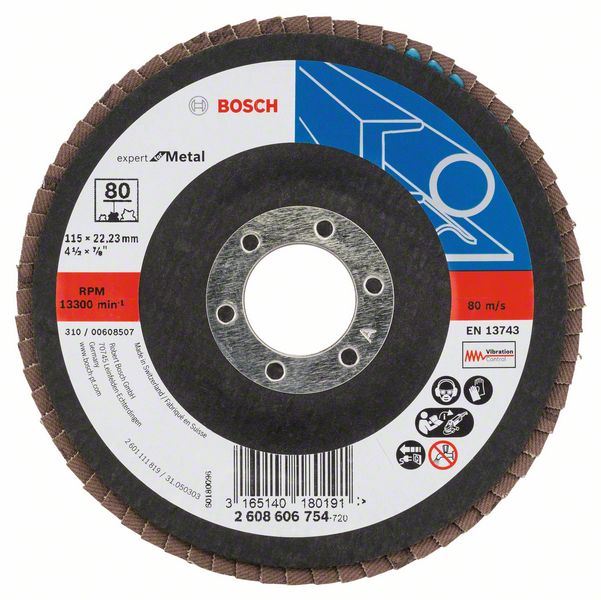 Lamelni brusni disk X551, Expert for Metal Bosch 2608606754, Prečnik 115 mm; granulacija 80, kolenasti