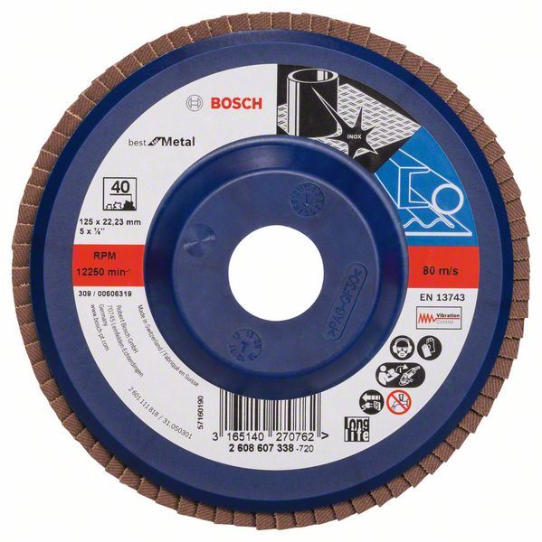 Lamelni brusni disk X571, Best for Metal Bosch 2608607338, Prečnik 125 mm; granulacija 40, ravni