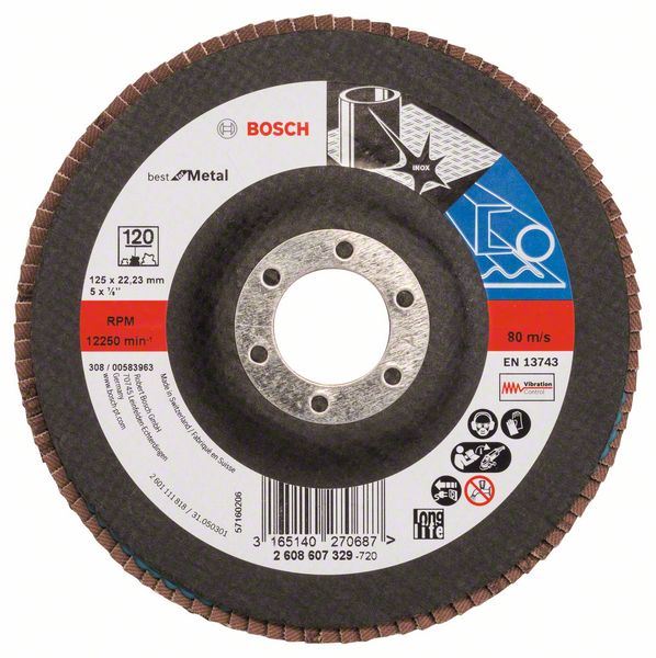 Lamelni brusni disk X571, Best for Metal Bosch 2608607329, Prečnik 125 mm; granulacija 120, ravni