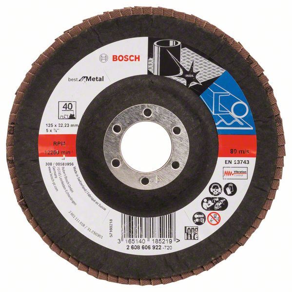 Lamelni brusni disk X571, Best for Metal Bosch 2608606922, Prečnik 125 mm; granulacija 40, kolenasti