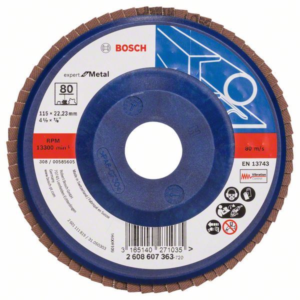 Lamelni brusni disk X551, Expert for Metal Bosch 2608607363, Prečnik 115 mm; granulacija 80, ravni
