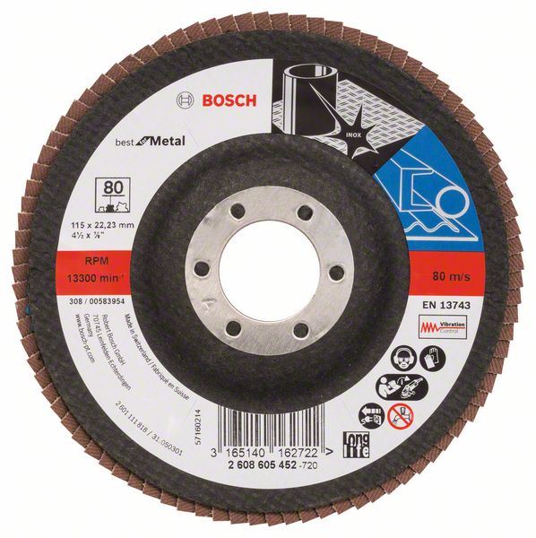 Lamelni brusni disk X571, Best for Metal Bosch 2608605452, Prečnik 115 mm; granulacija 80, kolenasti