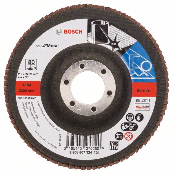 Lamelni brusni disk X571, Best for Metal Bosch 2608607324, Prečnik 115 mm; granulacija 80, ravni