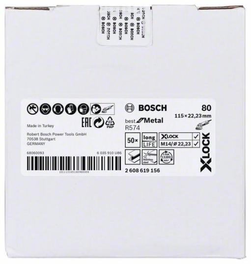 X-LOCK vlaknaste brusne ploče, Ø115 mm, G 80, R574, Best for Metal, 1 komad Bosch 2608619156, D= 115 mm; G= 80