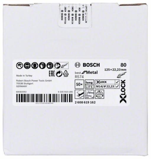 X-LOCK vlaknaste brusne ploče, Ø125 mm, G 80, R574, Best for Metal, 1 komad Bosch 2608619162, D= 125 mm; G= 80