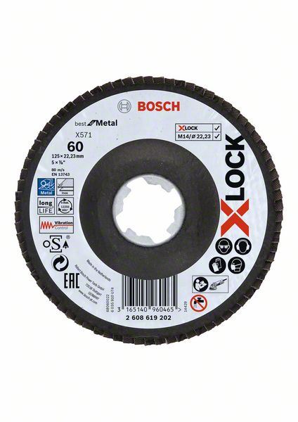 X-LOCK lamelne ploče, verzija pod uglom, vlaknasta ploča, Ø125 mm, G 60, X571, Best for Metal, 1 komad Bosch 2608619202, D= 125 mm; G= 60, pod uglom
