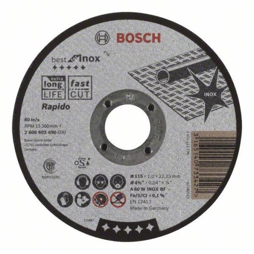 Rezna ploča ravna Best for Inox - Rapido Bosch 2608603490, A 60 W INOX BF, 115 mm, 1,0 mm