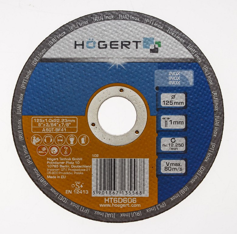 Hogert HT6D606 rezni disk za inox, 125 mm, ultra tanak 1.0 mm