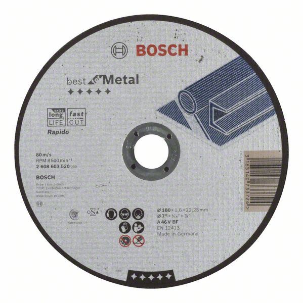 Rezna ploča ravna Best for Metal - Rapido Bosch 2608603520, A 46 V BF, 180 mm, 1,6 mm