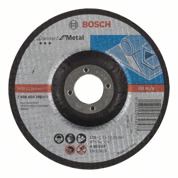 Rezna ploča ispupčena Standard for Metal Bosch 2608603160, A 30 S BF, 125 mm, 22,23 mm, 2,5 mm