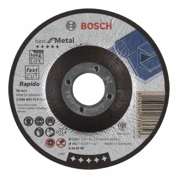 Rezna ploča ispupčena Best for Metal - Rapido Bosch 2608603513, A 60 W BF, 115 mm, 1,0 mm