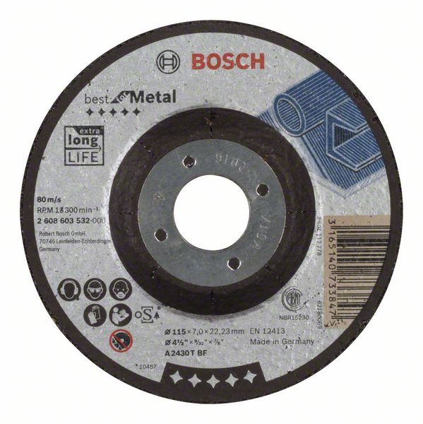Brusna ploča ispupčena Best for Metal Bosch 2608603532, A 2430 T BF, 115 mm, 7,0 mm