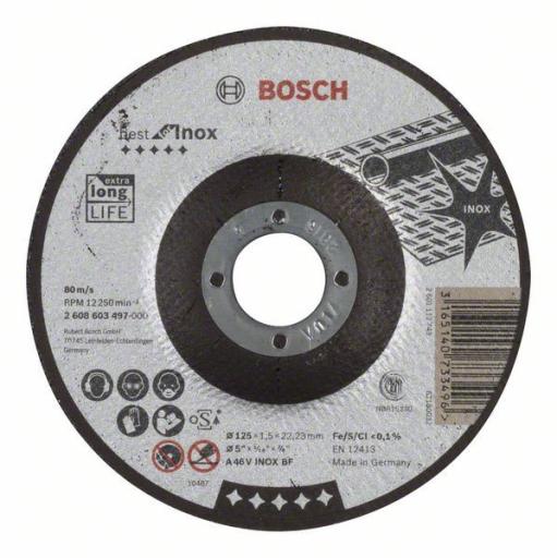 Rezna ploča ispupčena Best for Inox Bosch 2608603497, A 46 V INOX BF, 125 mm, 1,5 mm