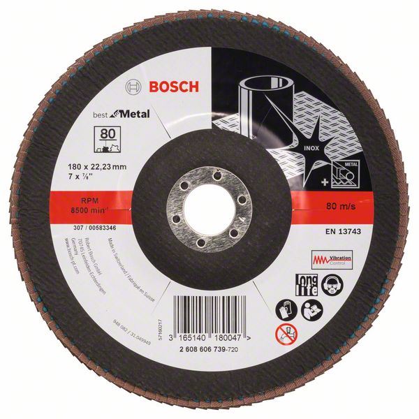 Lamelni brusni disk X571, Best for Metal Bosch 2608606739, Prečnik 180 mm; granulacija 80, kolenasti