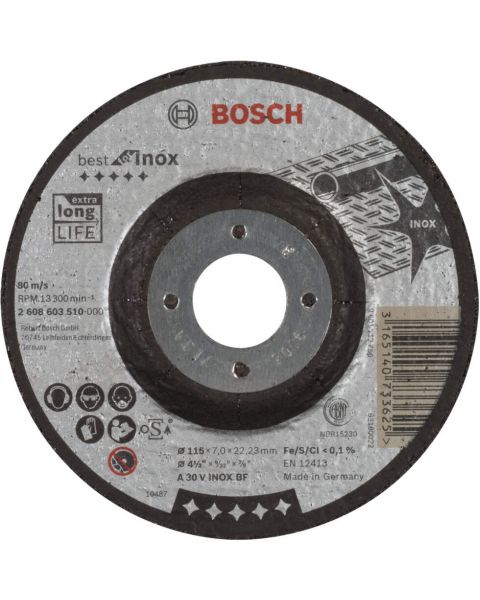 Bosch brusna ploča ispupčena Best for Inox A 30 V INOX BF, 115 mm, 7,0 mm - 2608603510