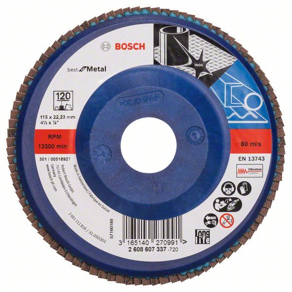 Lamelni brusni disk X571, Best for Metal Bosch 2608607337, Prečnik 115 mm; granulacija 120, ravni
