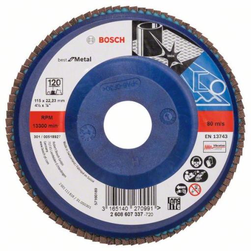 Lamelni brusni disk X571, Best for Metal Bosch 2608607337, Prečnik 115 mm; granulacija 120, ravni