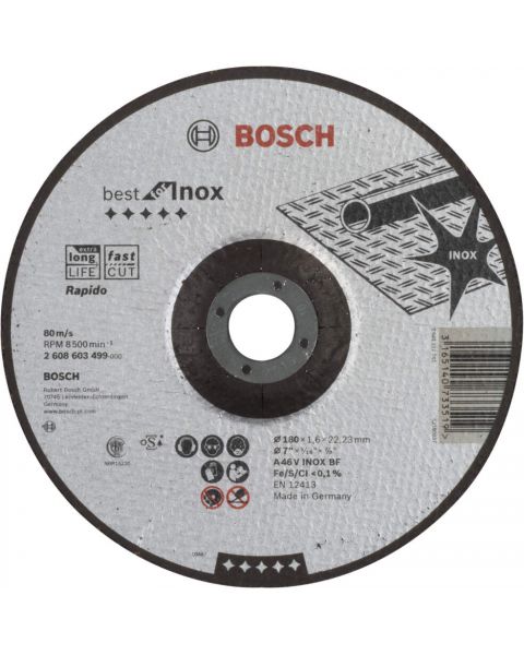 Bosch rezna ploča ispupčena Best for Inox - Rapido A 46 V INOX BF, 180 mm, 1,6 mm - 2608603499