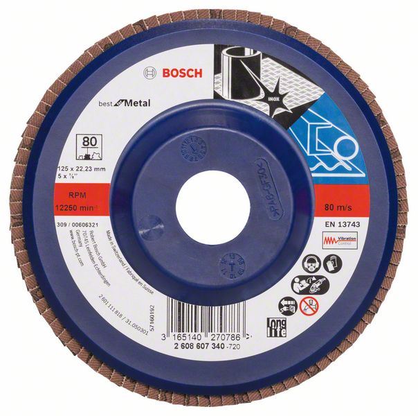 Lamelni brusni disk X571, Best for Metal Bosch 2608607340, Prečnik 125 mm; granulacija 80, ravni