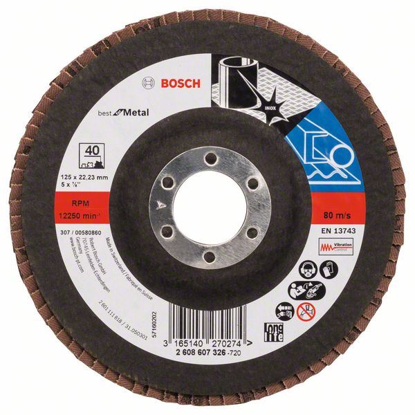 Lamelni brusni disk X571, Best for Metal Bosch 2608607326, Prečnik 125 mm; granulacija 40, ravni
