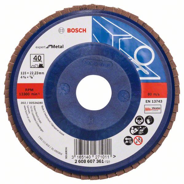 Lamelni brusni disk X551, Expert for Metal Bosch 2608607361, Prečnik 115 mm; granulacija 40, ravni