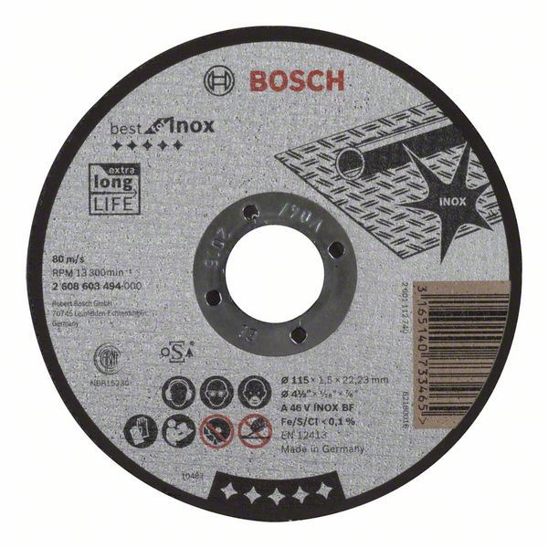 Rezna ploča ravna Best for Inox Bosch 2608603494, A 46 V INOX BF, 115 mm, 1,5 mm