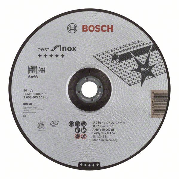 Rezna ploča ispupčena Best for Inox - Rapido Bosch 2608603501, A 46 V INOX BF, 230 mm, 1,9 mm