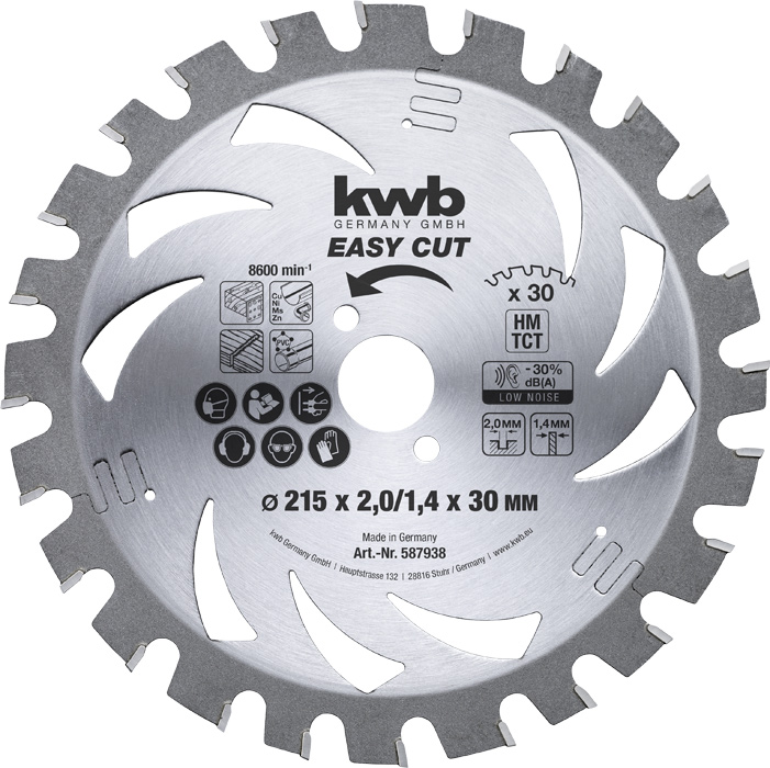 KWB 49587938 Easycut rezni disk za cirkular 215x30, 30Z, HM, za drvo/metal(nonFe)/plastiku, Energy Saving