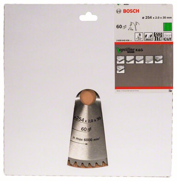 List kružne testere Optiline Wood Bosch 2608640436, 254 x 30 x 2,0 mm, 60