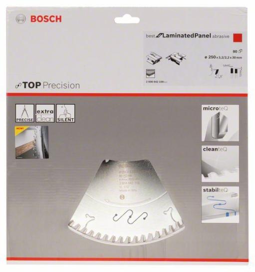 List kružne testere Top Precision Best for Laminated Panel Abrasive 250 x 30 x 3,2 mm, 80 Bosch 2608642109, 250 x 30 x 3,2 mm, 80