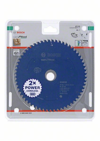 Expert for Wood list kružne testere za akumulatorske testere 190x1.5/1x30 T60 Bosch 2608644515, 190x1.5/1x30 T60