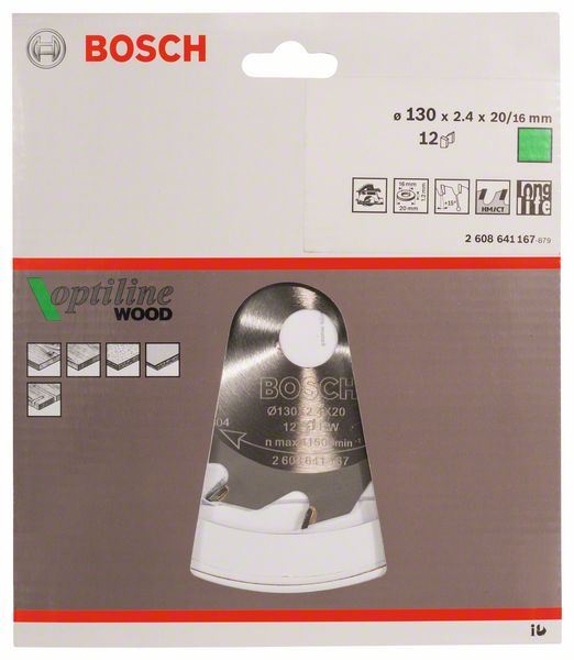 List kružne testere Optiline Wood Bosch 2608641167, 130 x 20/16 x 2,4 mm, 12