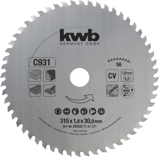 KWB 49593122 Rezni disk za cirkular 315x30 56Z, CrV, za drvo