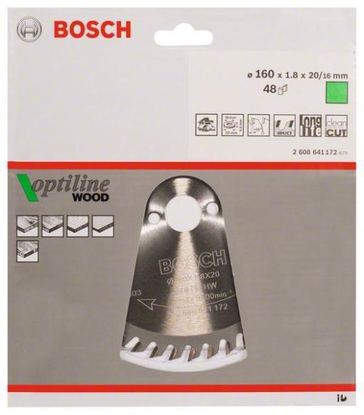 List kružne testere Optiline Wood Bosch 2608641172, 160 x 20/16 x 1,8 mm, 48