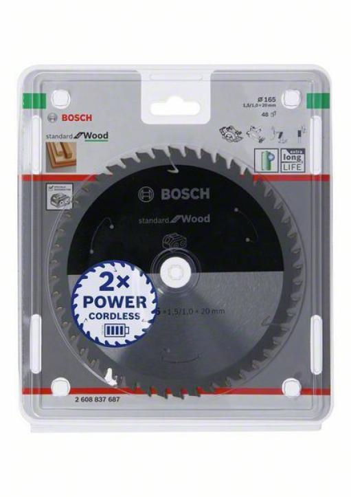 Standard for Wood list kružne testere za akumulatorske testere 165x1,5x20 T48 Bosch 2608837687, 165x1,5x20 T48