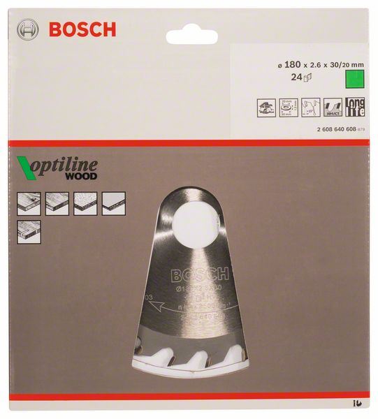 List kružne testere Optiline Wood Bosch 2608640608, 180 x 30/20 x 2,6 mm, 24