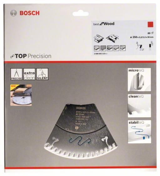 List kružne testere Top Precision Best for Wood Bosch 2608642113, 250 x 30 x 3,2 mm, 80