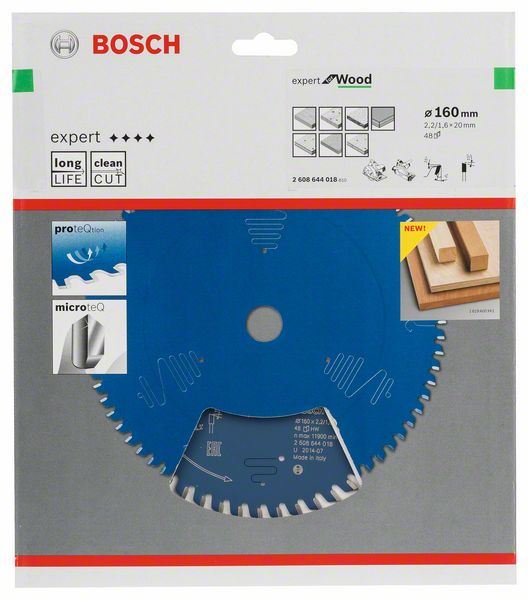 List kružne testere Expert za drvo 160 x 20 x 2,2 mm, 48 Bosch 2608644018