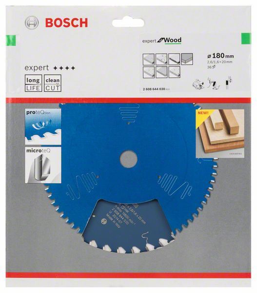 List kružne testere Expert za drvo 180 x 20 x 2,6 mm, 36 Bosch 2608644030