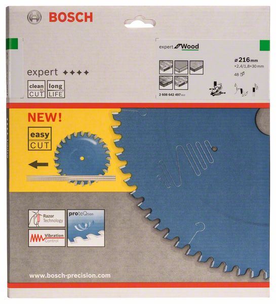 List kružne testere Expert za drvo 216 x 30 x 2,4 mm, 48 Bosch 2608642497