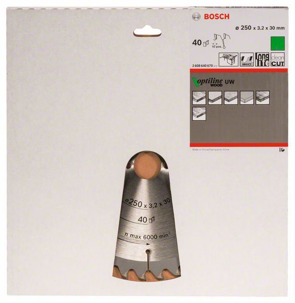 List kružne testere Optiline Wood Bosch 2608640670, 250 x 30 x 3,2 mm, 40
