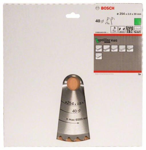 List kružne testere Optiline Wood 254 x 30 x 2,0 mm, 40 Bosch 2608640435, 254 x 30 x 2,0 mm, 40