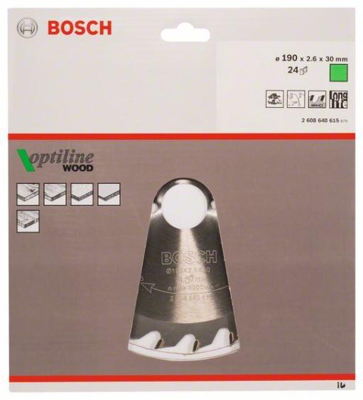 List kružne testere Optiline Wood Bosch 2608640615, 190 x 30 x 2,6 mm, 24