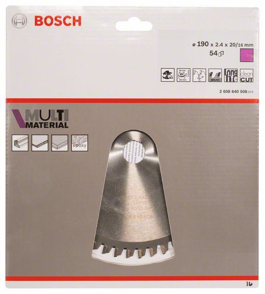 List kružne testere Multi Material Bosch 2608640508, 190 x 20/16 x 2,4 mm; 54