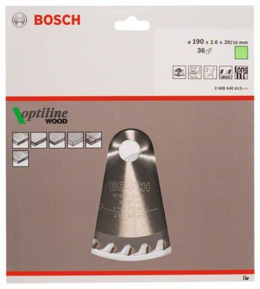 List kružne testere Optiline Wood Bosch 2608640613, 190 x 20/16 x 2,6 mm, 36