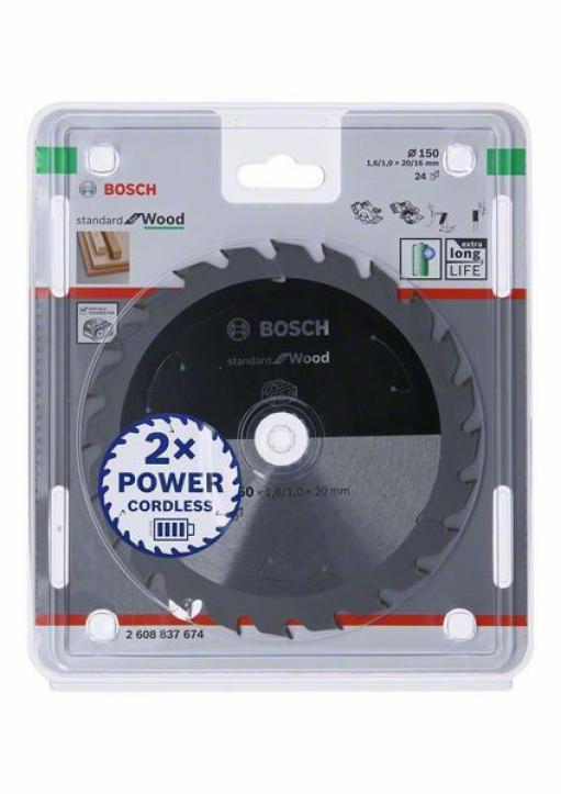 Standard for Wood list kružne testere za akumulatorske testere 150x1,6x20 T24 Bosch 2608837674, 150x1,6x20 T24